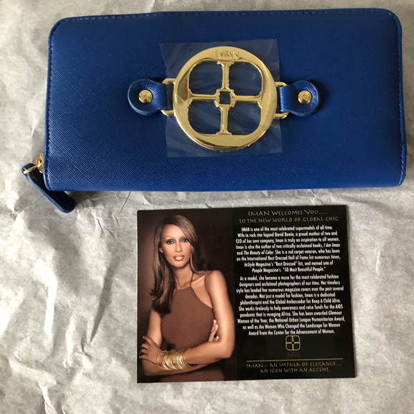 IMAN | Bags | Iman Global Chic Cobalt Blue Walletclutch Logo | Poshmark